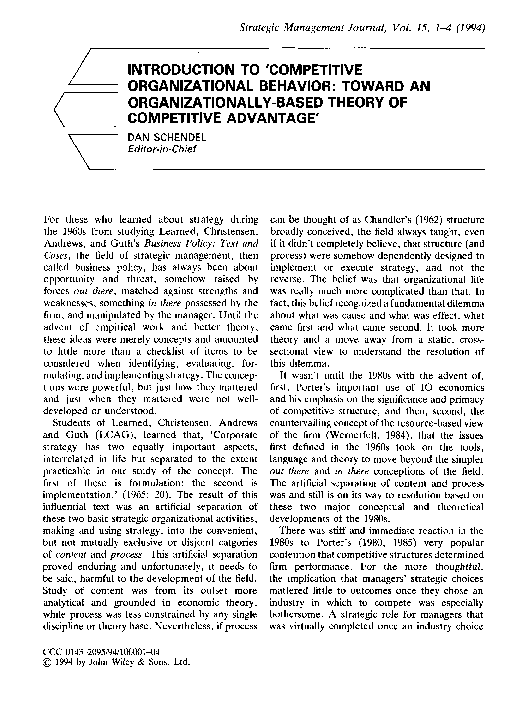 (PDF) Introduction to ‘Competitive Organizational Behavior: Toward an ...