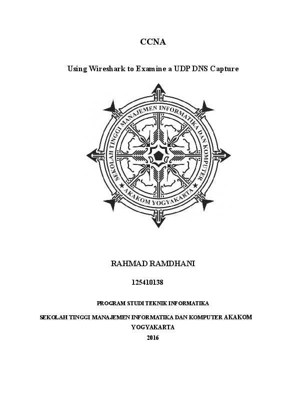 Doc Ccna Using Wireshark To Examine A Udp Dns Capture