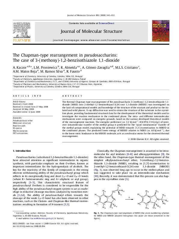 (PDF) The Chapman-type rearrangement in pseudosaccharins: The case of 3 ...