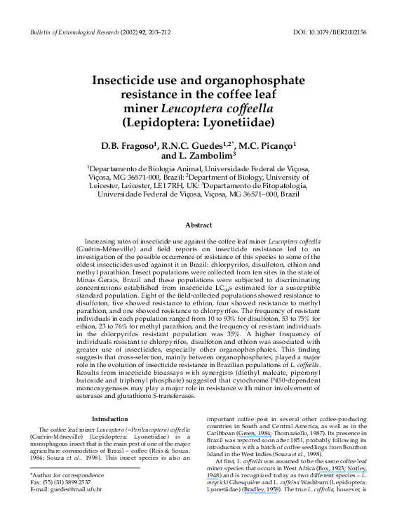(PDF) Insecticide use and organophosphate resistance in the coffee leaf miner Leucoptera ...