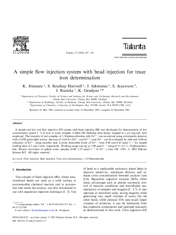 Pdf A Simple Flow Injection System With Bead Injection For Trace Iron
