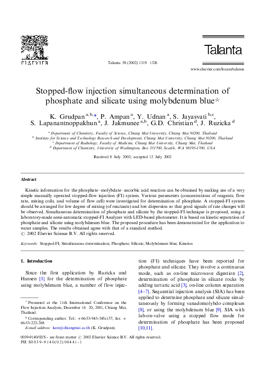 (PDF) Stopped-flow injection simultaneous determination of phosphate and silicate using ...