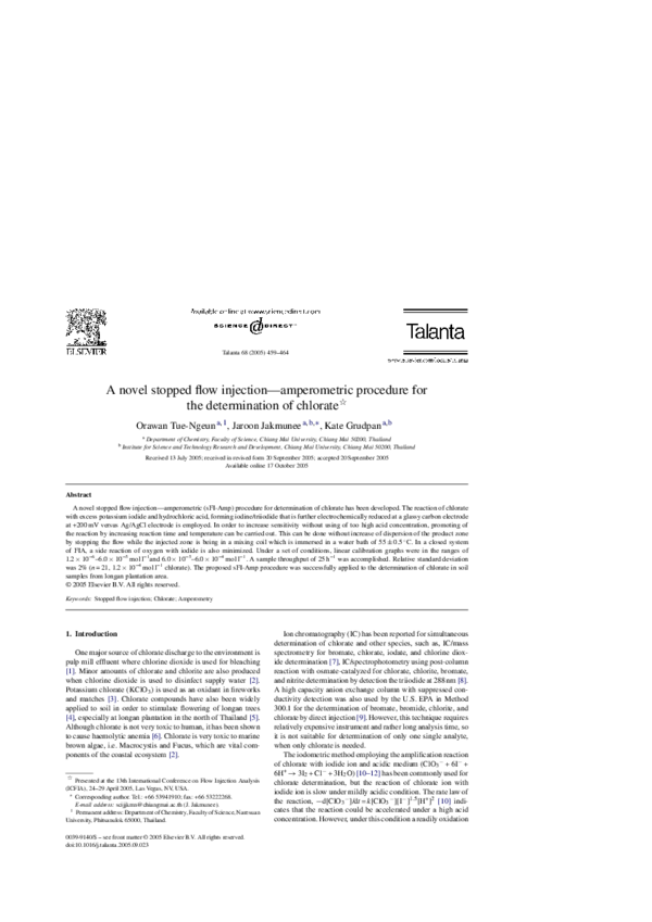 Pdf A Novel Stopped Flow Injection—amperometric Procedure For The Determination Of Chlorate