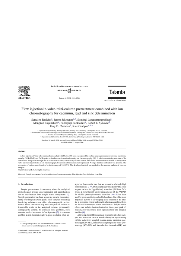 Pdf Flow Injection In Valve Mini Column Pretreatment Combined With Ion Chromatography For