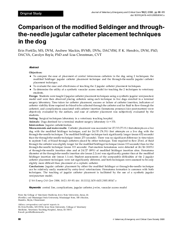 (PDF) Comparison of the modified Seldinger and through-the-needle ...