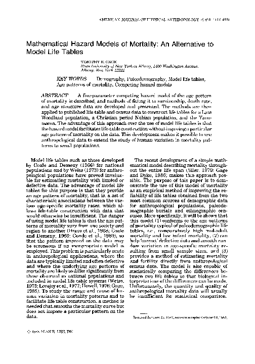 (PDF) Mathematical hazard models of mortality: An alternative to model ...