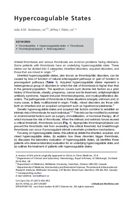 (PDF) Hypercoagulable States