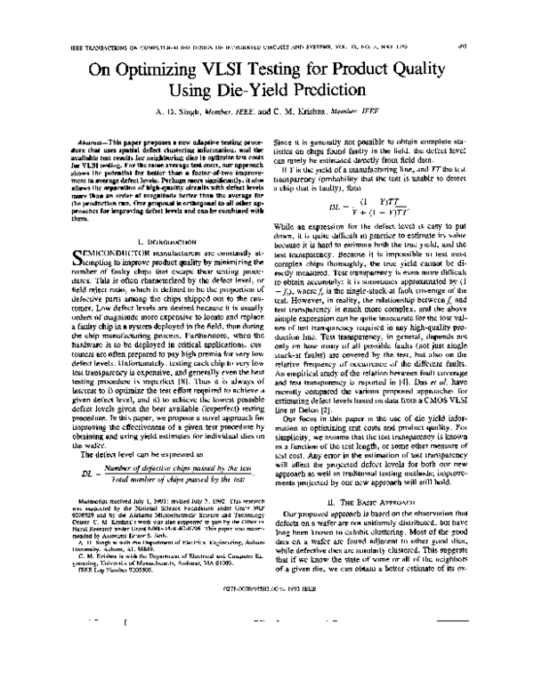 Pdf On Optimizing Vlsi Testing For Product Quality Using Die Yield