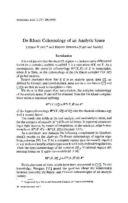 (PDF) De Rham cohomology of an analytic space
