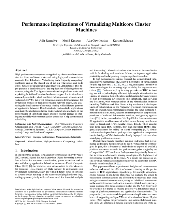 Pdf Performance Implications Of Virtualizing Multicore Cluster Machines