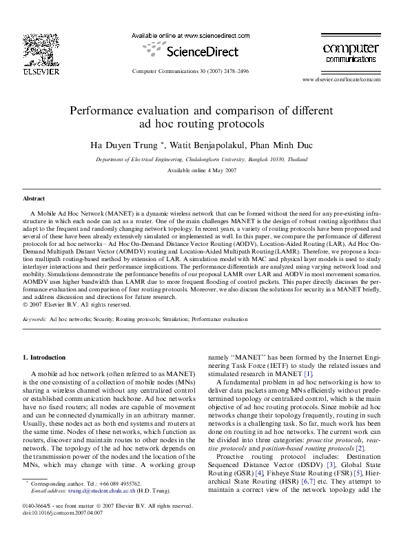 Pdf Performance Evaluation And Comparison Of Different Ad Hoc Routing