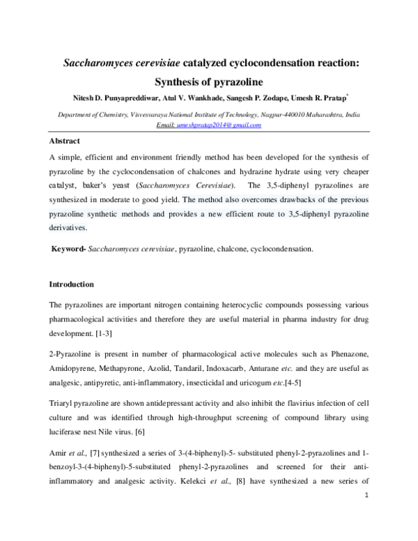 (PDF) Synthesis of pyrazoline