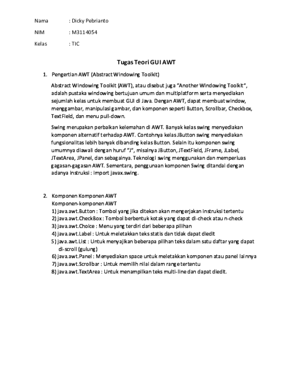 (PDF) Konsep GUI AWT Java (PDF) Konsep GUI AWT Java