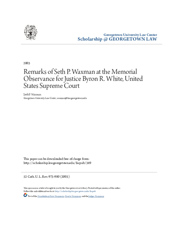 (PDF) Remarks of Seth P. Waxman at the Memorial Observance for Justice ...