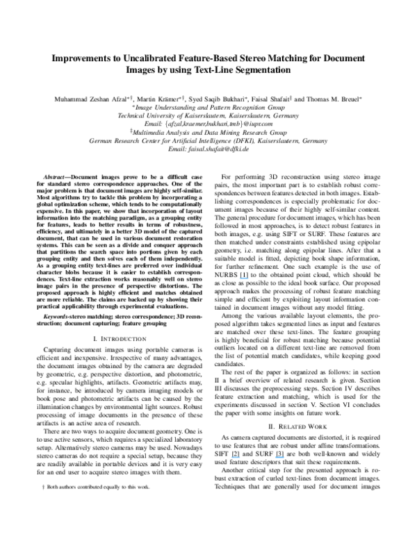 (PDF) Improvements to Uncalibrated Feature-Based Stereo Matching for Document Images by Using ...