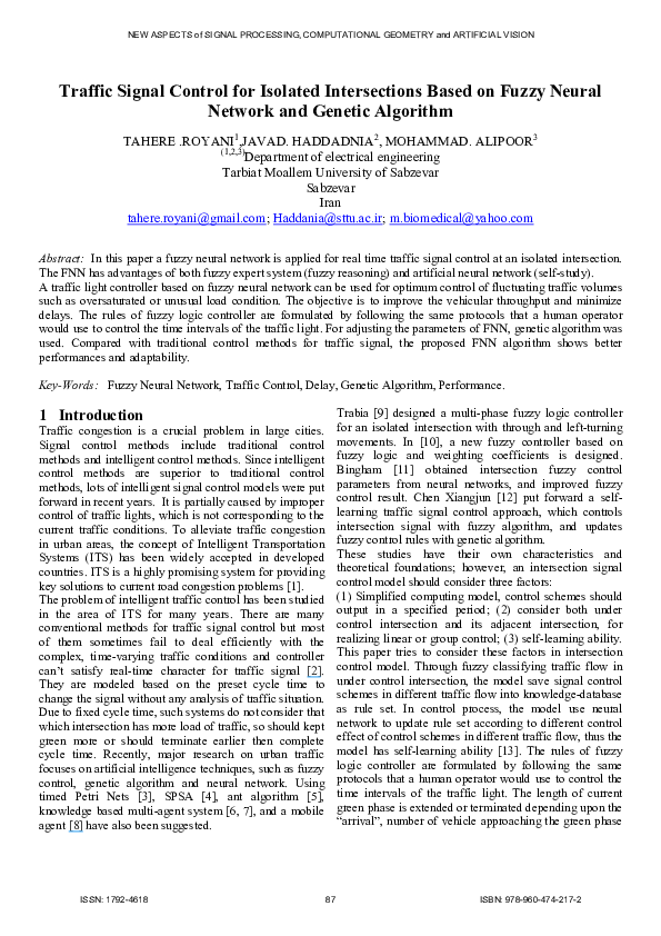 (PDF) Traffic Signal Control for Isolated Intersections Based on Fuzzy Neural Network and ...