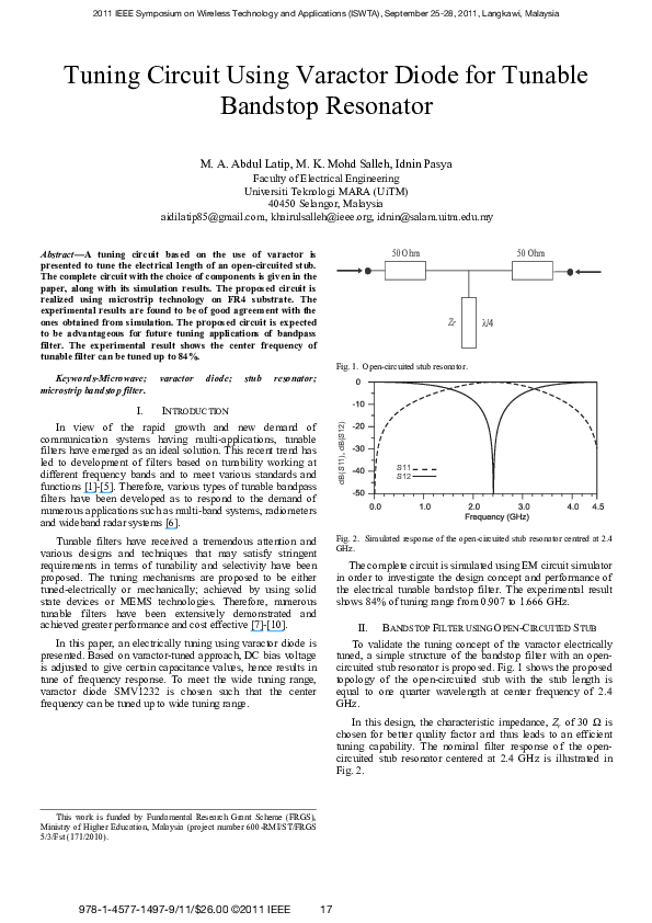 Pdf Tuning Circuit Using Varactor Diode For Tunable Bandstop Resonator