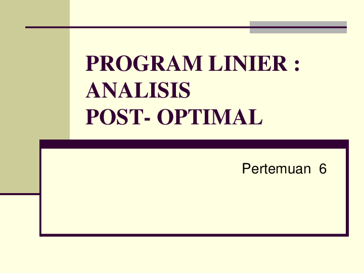 (PDF) PROGRAM LINIER : ANALISIS POST-OPTIMAL