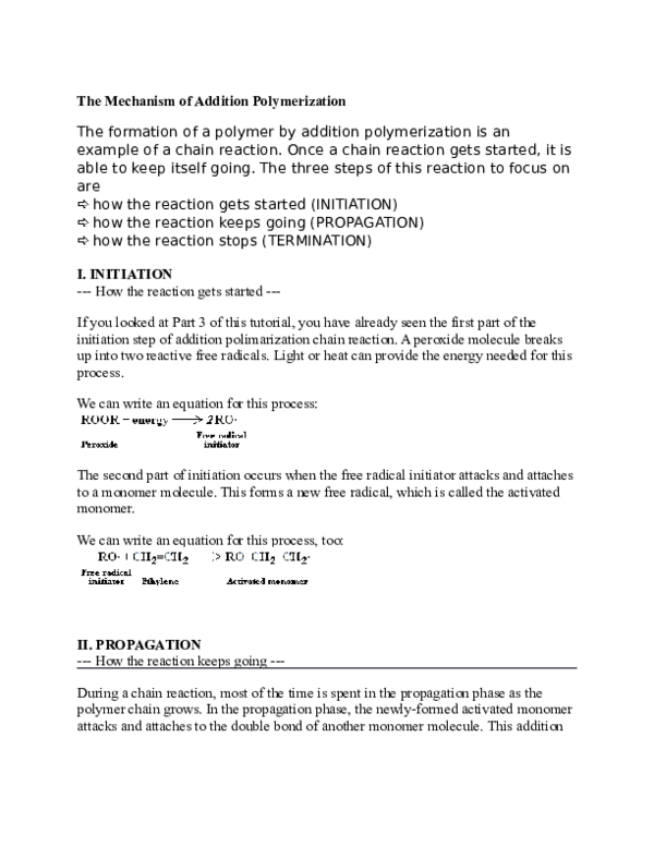 (DOC) The Mechanism of Addition Polymerization