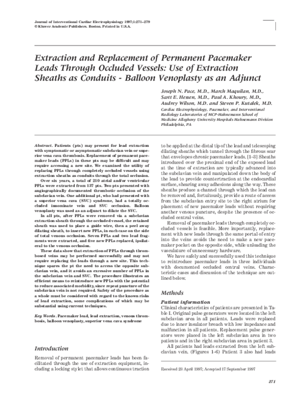 (PDF) Extraction and Replacement of Permanent Pacemaker Leads Through ...