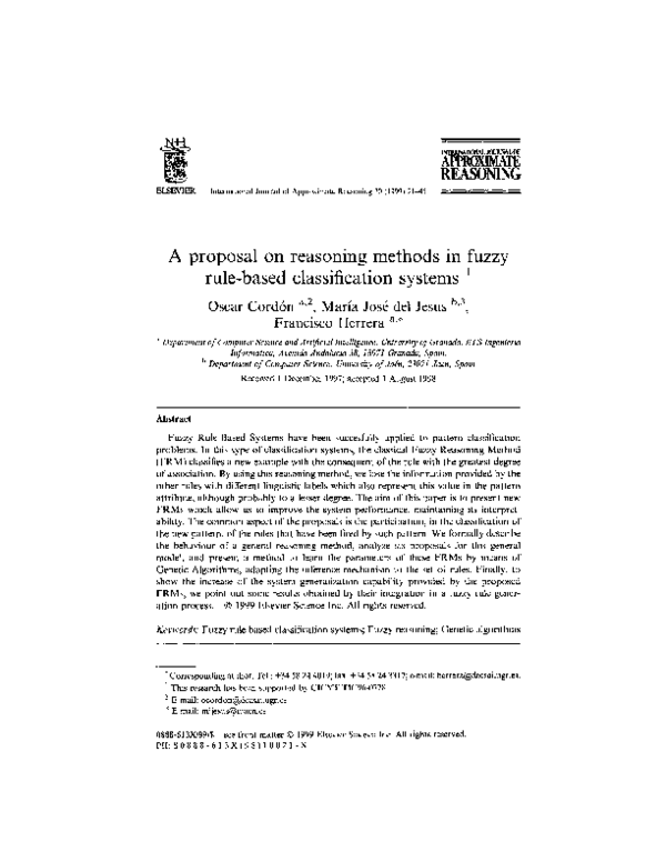 (PDF) A proposal on reasoning methods in fuzzy rule-based classification systems