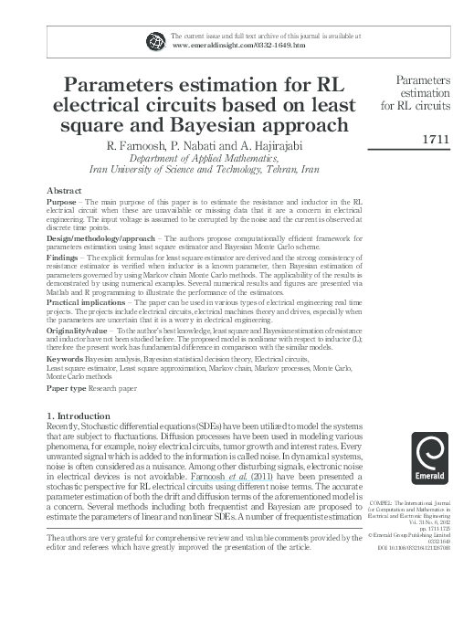 (PDF) Parameters estimation for RL electrical circuits based on least square and Bayesian approach