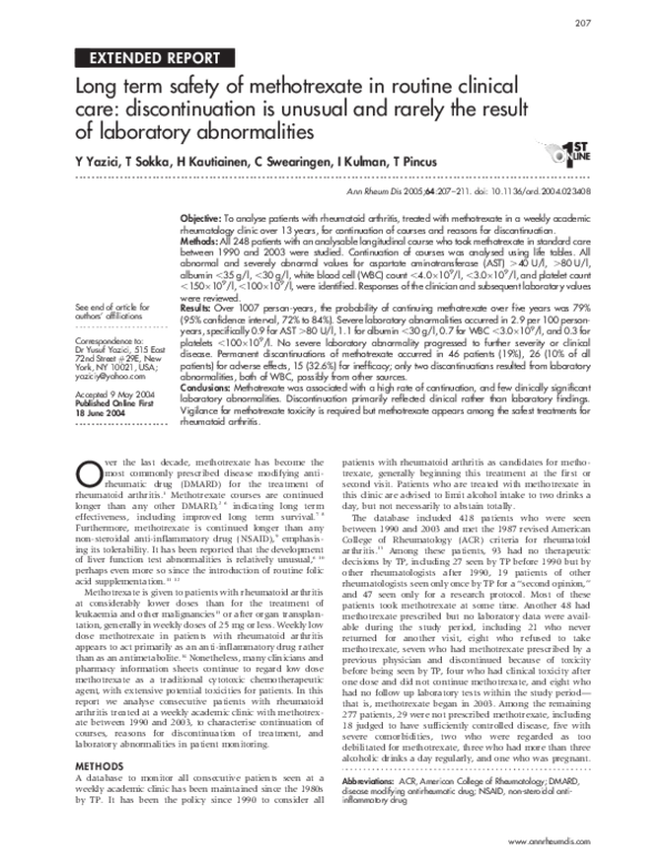 (PDF) Long term safety of methotrexate in routine clinical care ...