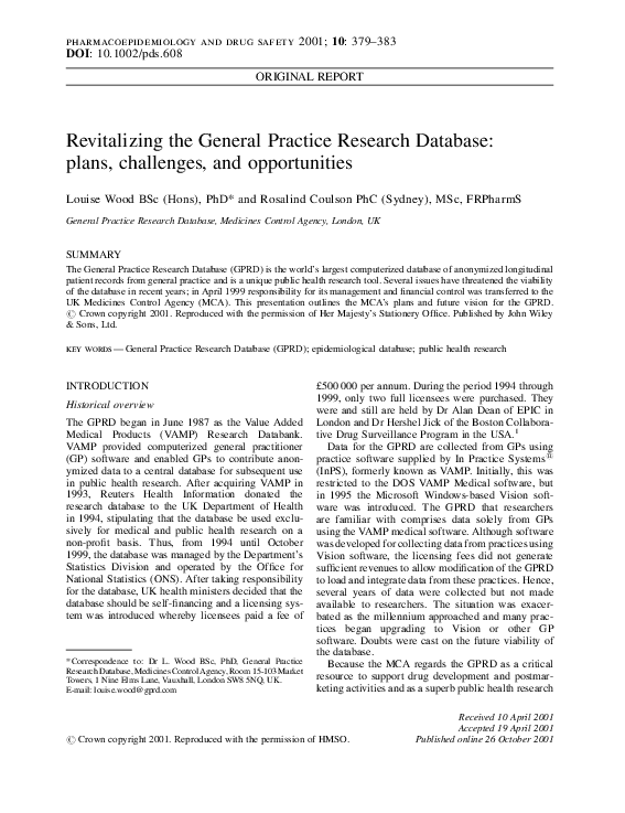 (PDF) Revitalizing the General Practice Research Database: plans ...