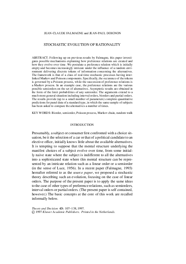 (PDF) Stochastic evolution of rationality