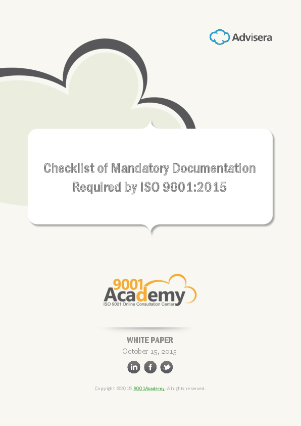 (PDF) Checklist of Mandatory Documentation Required by ISO 9001:2015