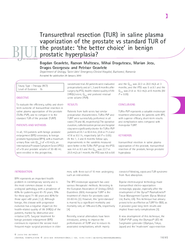 (PDF) Transurethral resection (TUR) in saline plasma vaporization of ...