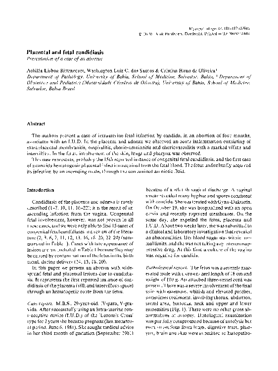 (PDF) Placental and fetal candidiasis