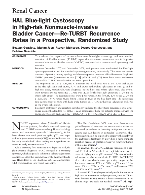 (PDF) HAL Blue-light Cystoscopy in High-risk Nonmuscle-invasive Bladder ...