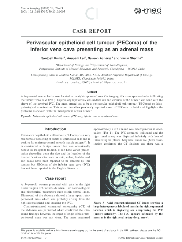 (PDF) Perivascular epithelioid cell tumour (PEComa) of the inferior ...