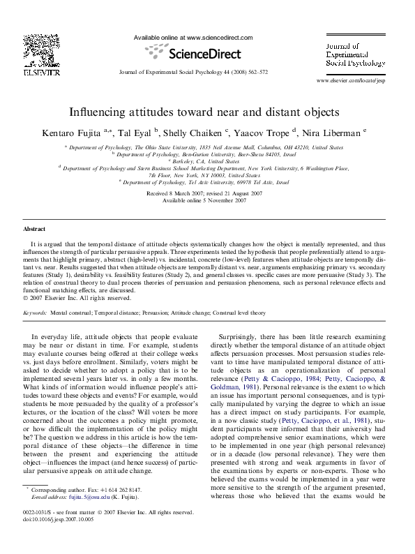 (PDF) Influencing attitudes toward near and distant objects | Nira ...