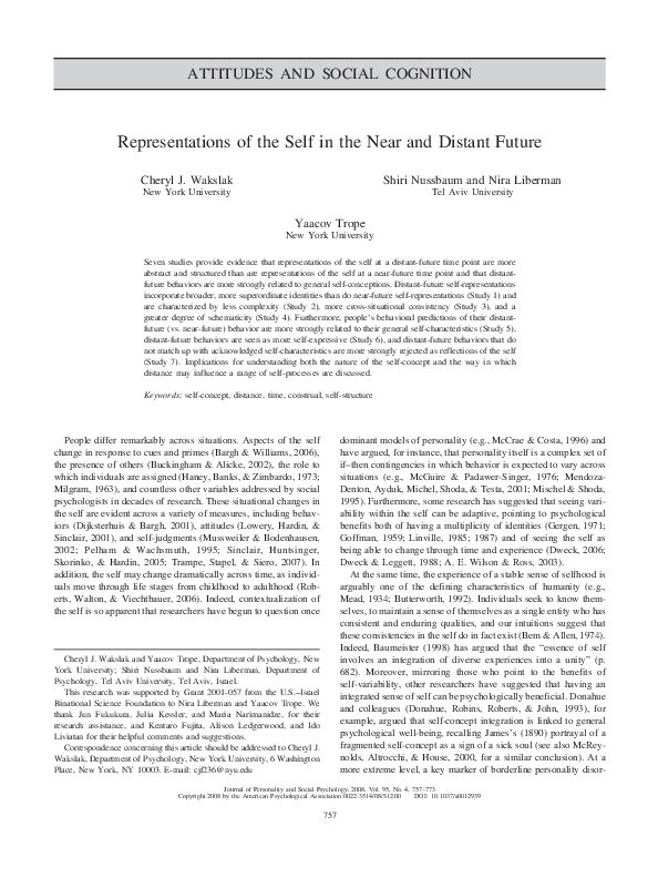 (PDF) Representations of the self in the near and distant future