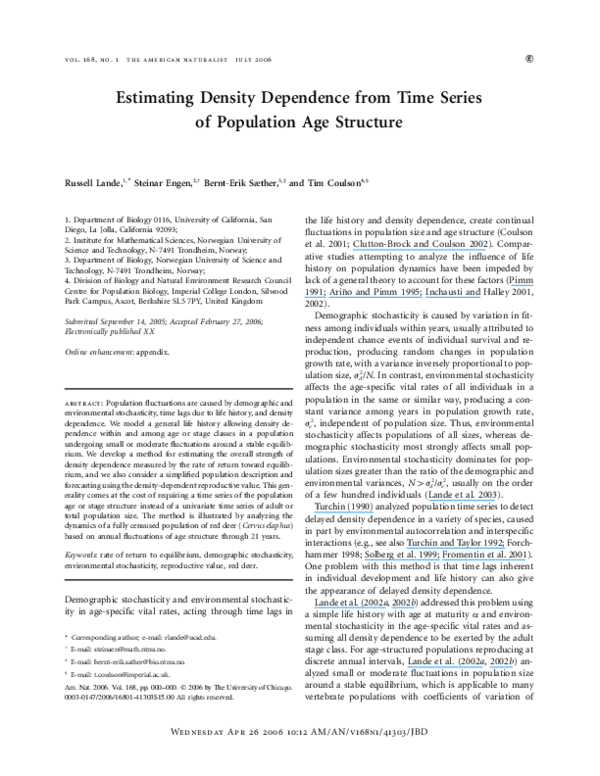 Pdf Estimating Density Dependence From Time Series Of Population Age