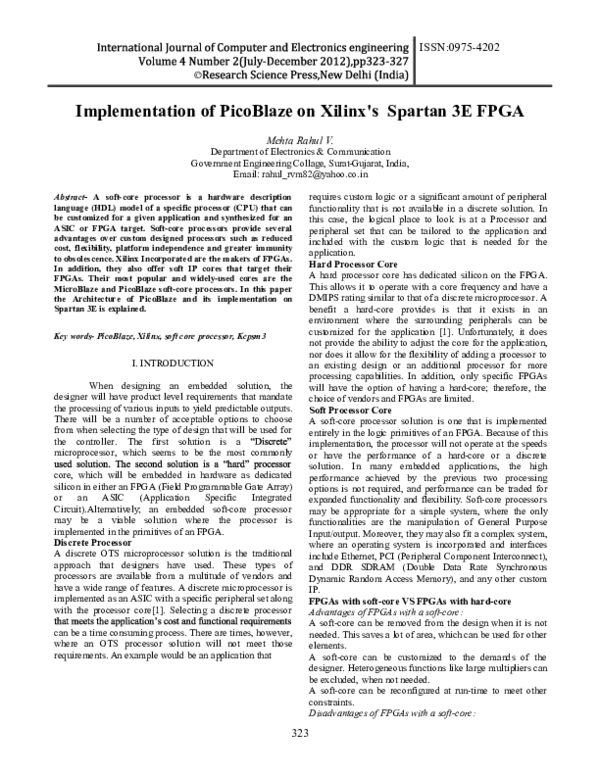 (PDF) Implementation of PicoBlaze on Xilinx's Spartan 3E FPGA