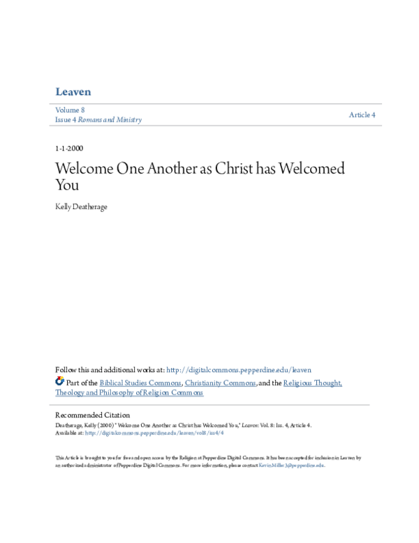 (PDF) Welcome One Another as Christ has Welcomed You