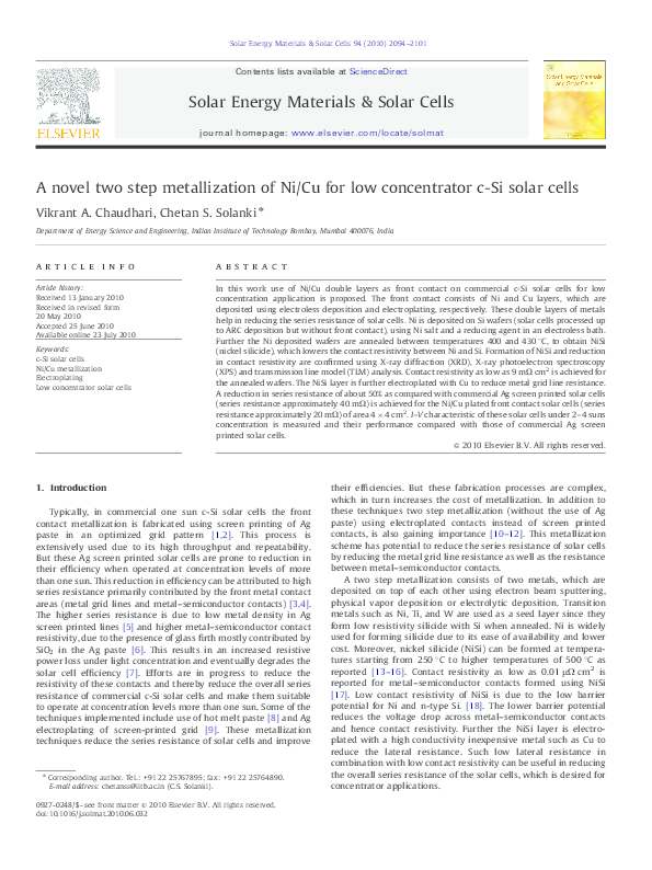 (PDF) A novel two step metallization of Ni/Cu for low concentrator cSi ...
