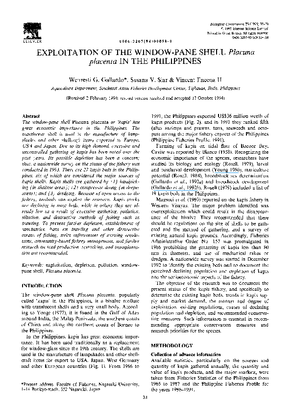 (PDF) Exploitation of the window-pane shell Placuna placenta in the ...