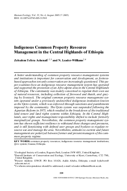 (PDF) Indigenous Common Property Resource Management in the Central ...