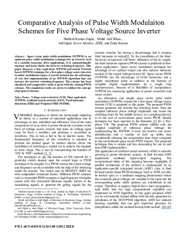 (PDF) Comparative analysis of pulse width modulation schemes for five phase voltage source inverter