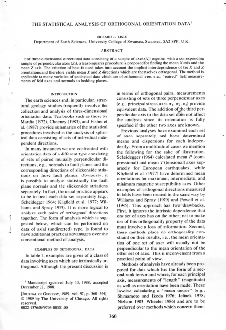 (PDF) The Statistical Analysis of Orthogonal Orientation Data