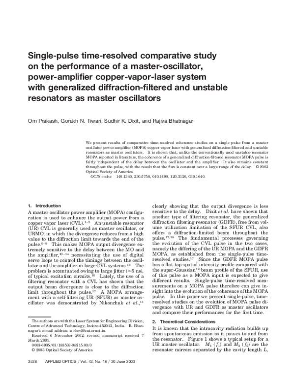 (PDF) Coherence Study of Laser Systems with Resonators