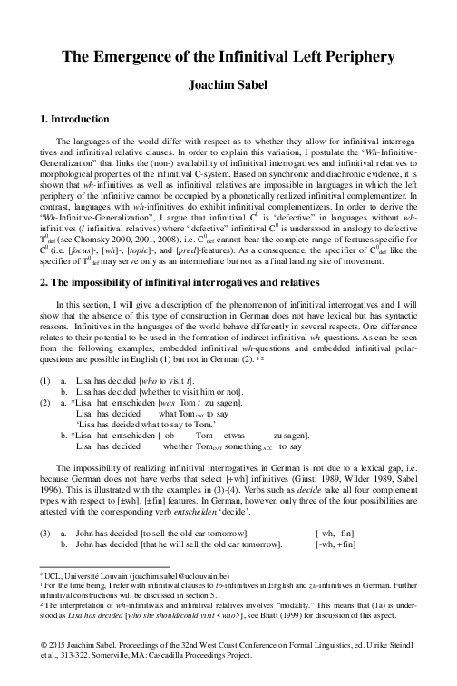 (PDF) The Emergence of the Infinitival Left Periphery