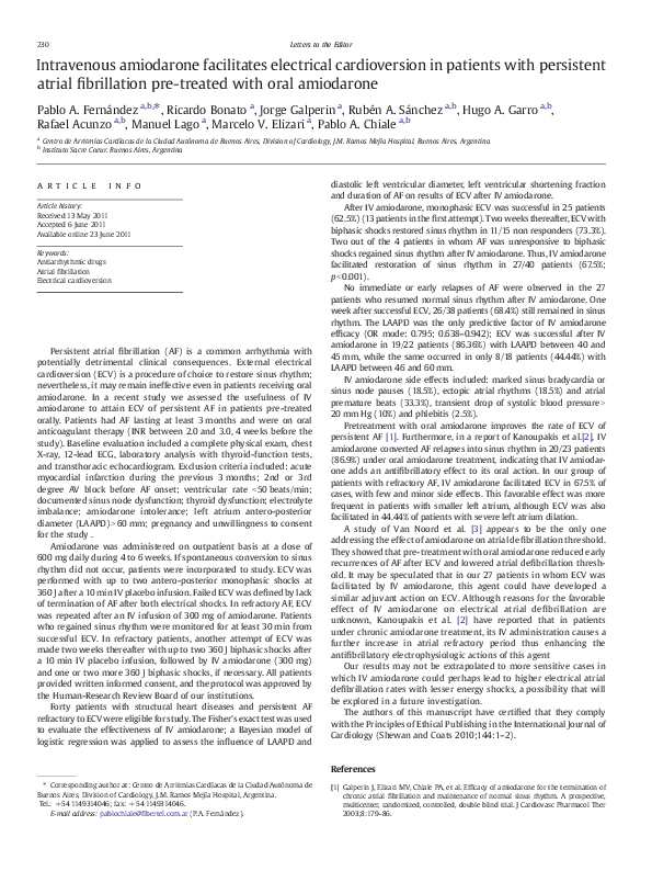 (PDF) Intravenous amiodarone facilitates electrical cardioversion in ...