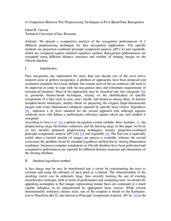 A Comparison Between Two Preprocessing Techniques In Pca Based Face
