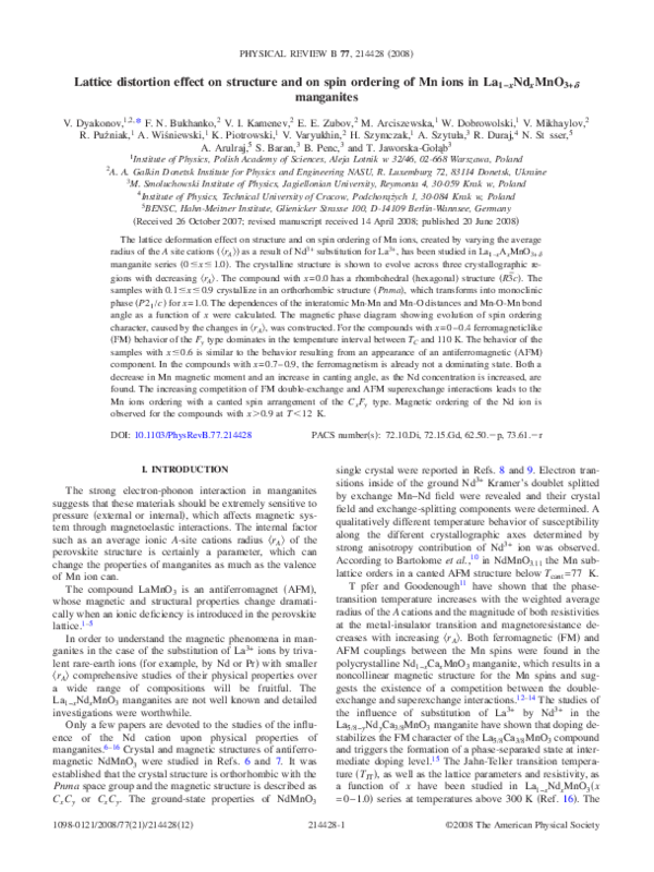 (PDF) Lattice distortion effect on structure and on spin ordering of Mn ...