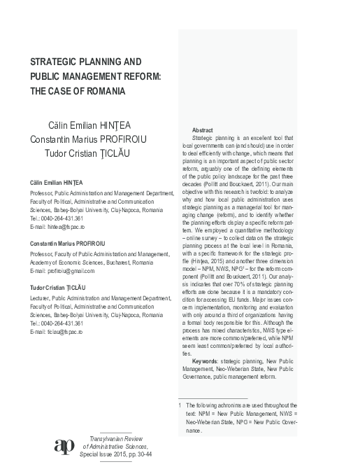 (PDF) STRATEGIC PLANNING AND PUBLIC MANAGEMENT REFORM: THE CASE OF ...